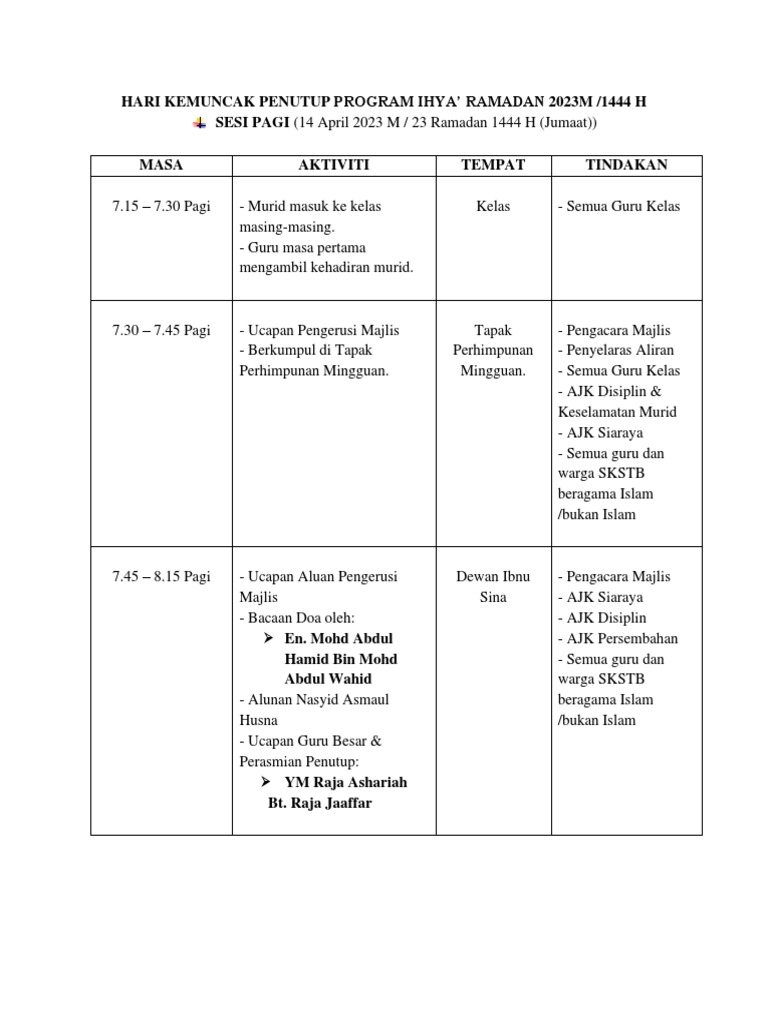 Tentatif (Program Ihya' Ramadan 2023) | PDF