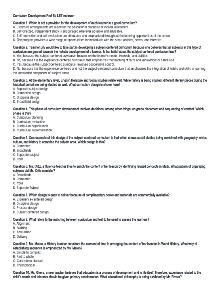 Curriculum Development Prof Ed LET Reviewer | PDF | Curriculum | Learning Curriculum Development Prof Ed LET Reviewer | PDF | Curriculum | Learning