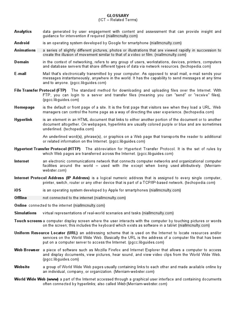 Glossary (Ict Terms) | PDF | Internet | World Wide Web