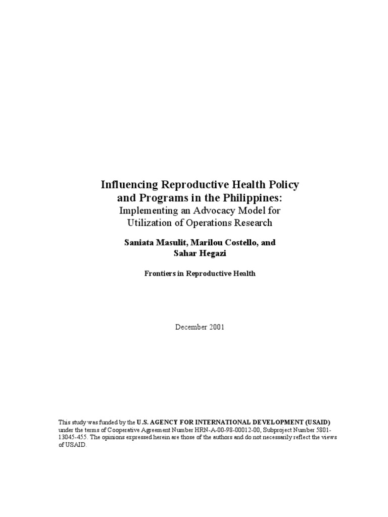 Advocacy for Reproductive Health in the Philippines | PDF | Family ...