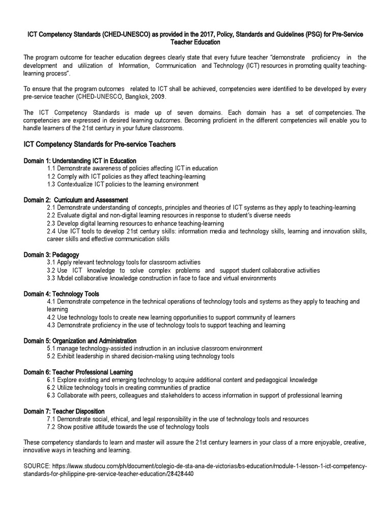 ICT Competency Standards For Pre-Service Teachers | PDF | Educational ...
