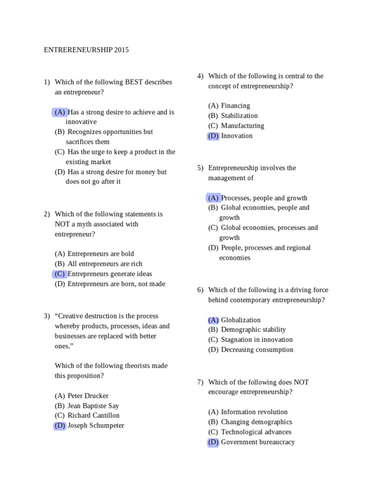 CAPE Ent 2015 U1 P1 | PDF