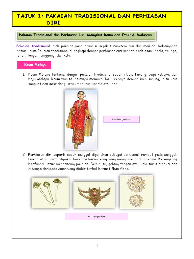Tajuk 1 Pakaian Tradisional Dan Perhiasan Diri | PDF