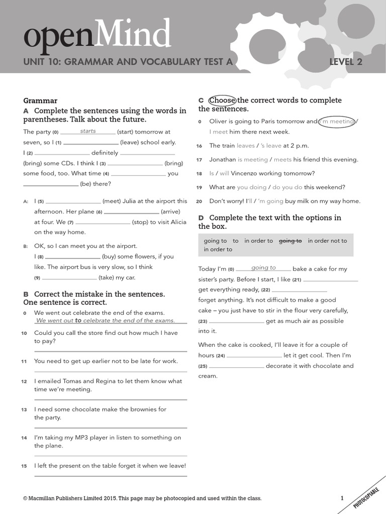 Grammar and Vocabulary Test A Unit 10 | PDF