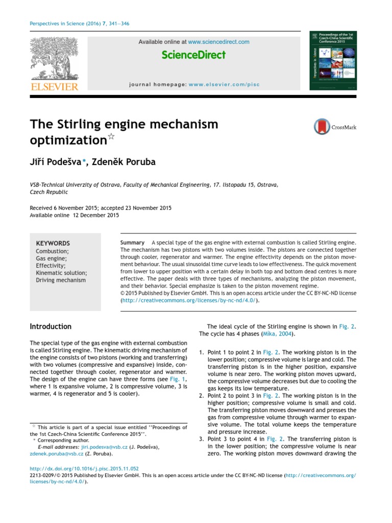 The Stirling Engine Mechanism Optimization - 2016 - Perspectives in Science | PDF | Engines | Angle