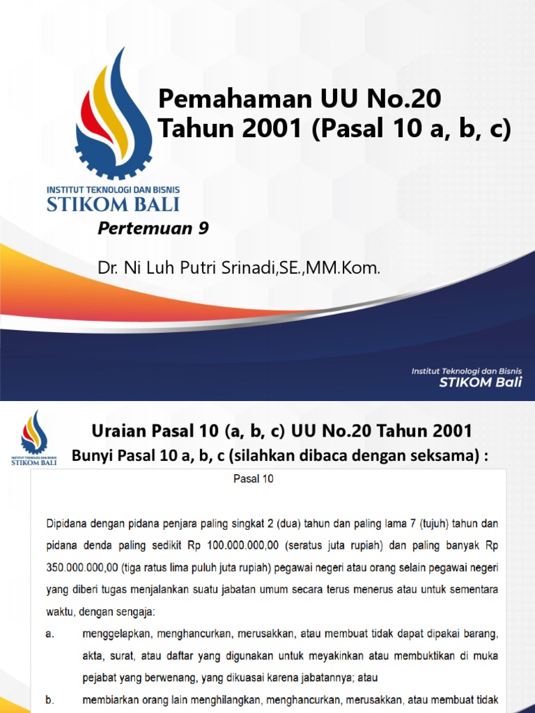 Pert 9 Pemahaman UU TPK No.20 Tahun 2001 - Pasal 10 - OK | PDF