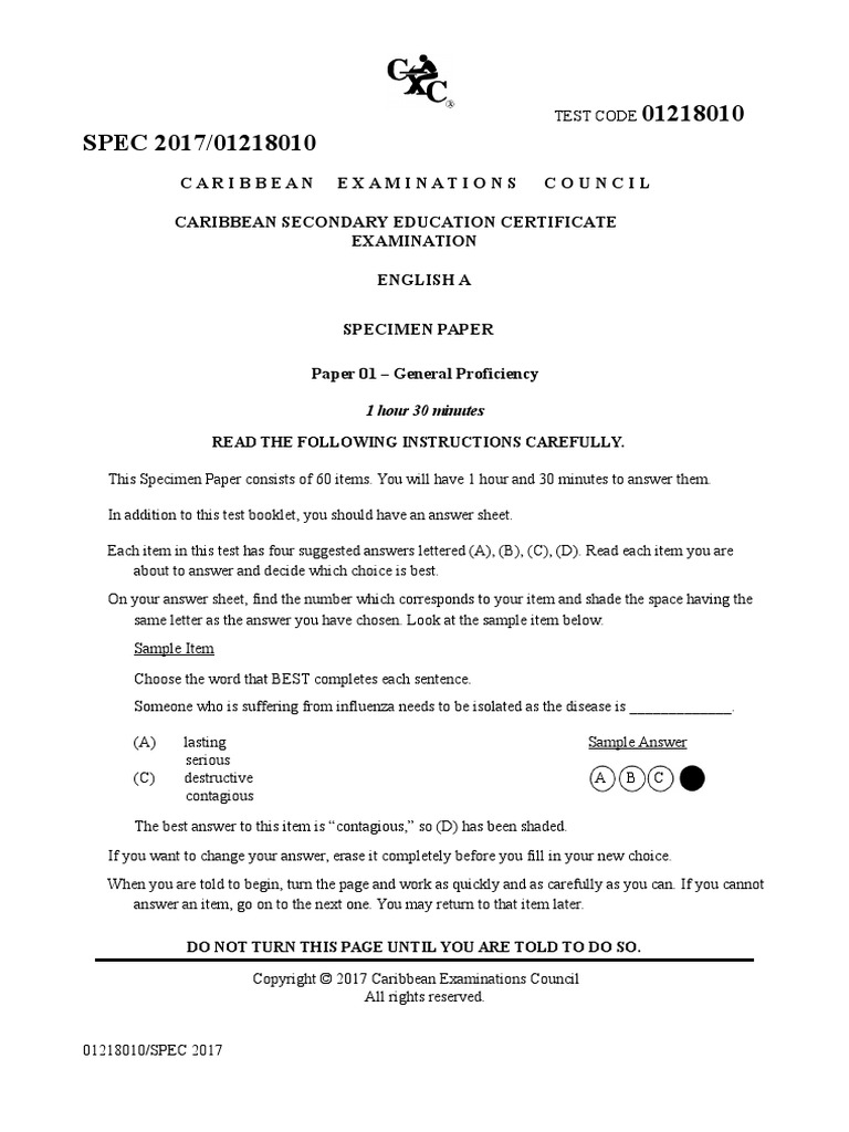 English CXC Paper 01 Multiple Choice 1 - 20pdf | PDF