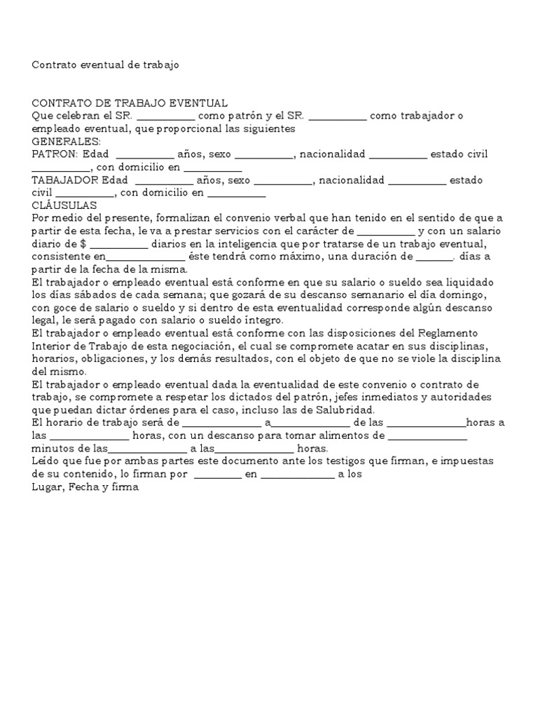 Contrato Eventual de Trabajo | PDF