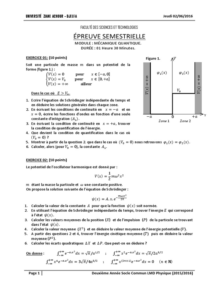 EMD Mécanique Quantique 15-16 | PDF | Équation de Schrödinger ...