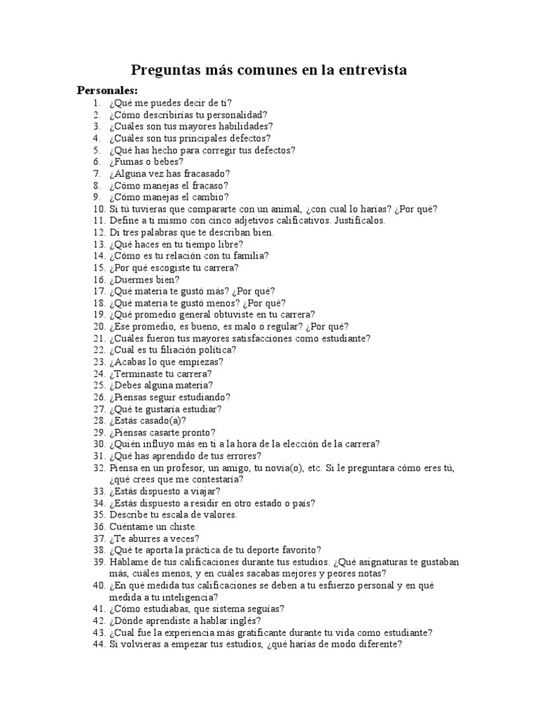 Preguntas Entrevista | PDF