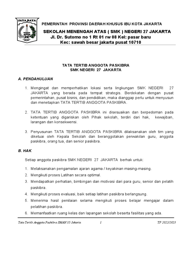 Sekolah Menengah Atas (SMK) Negeri 27 Jakarta Jl. Dr. Sutomo No 1 RT 01 ...