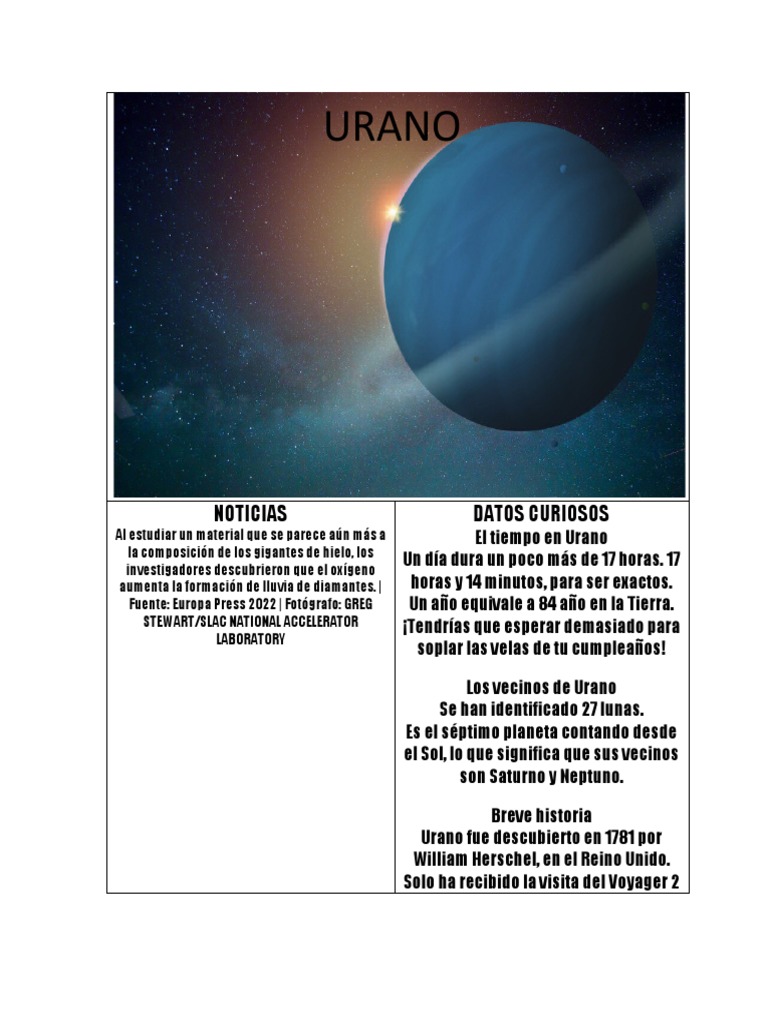 Datos Sobre Urano Los Planetas Urano: El Planeta Más Gélido Del