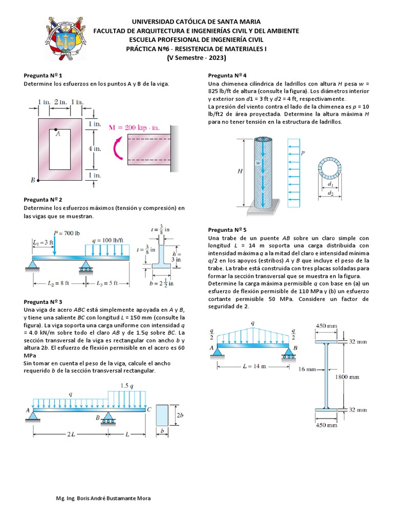 Practica Nº6 - Esfuerzos en Vigas | Descargar gratis PDF | Viga (Estructura) | Mecánica