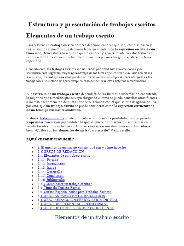 Elementos de Un Trabajo Escrito | PDF