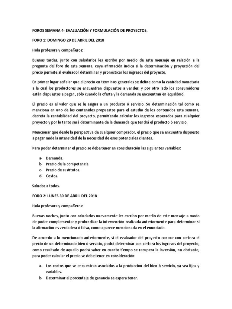 Foros Semana 4 Evaluación de Proyectos | PDF