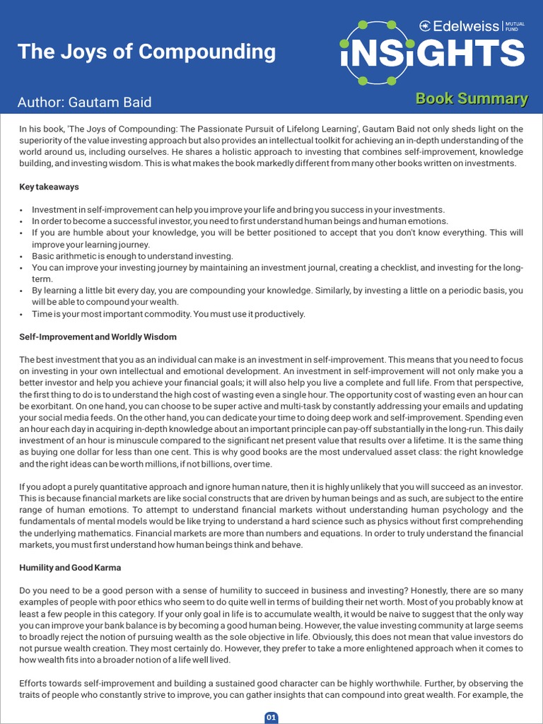 The Joys of Compounding: Book Summary | PDF | Investing | Humility