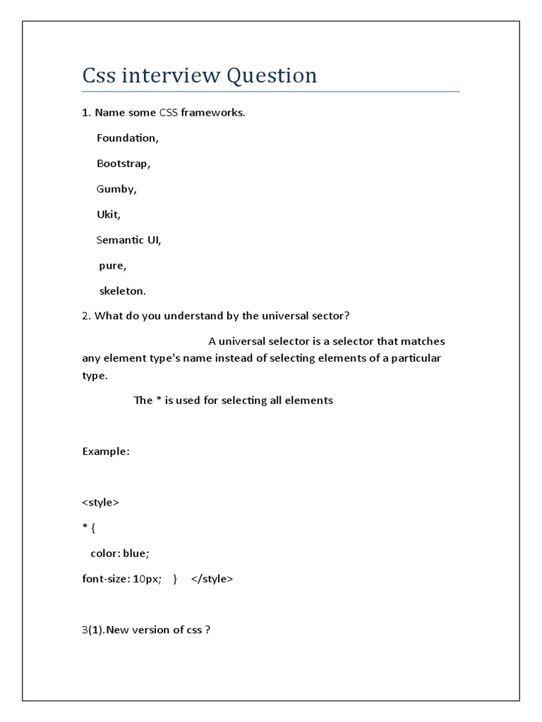 Css Interview Question Pdf