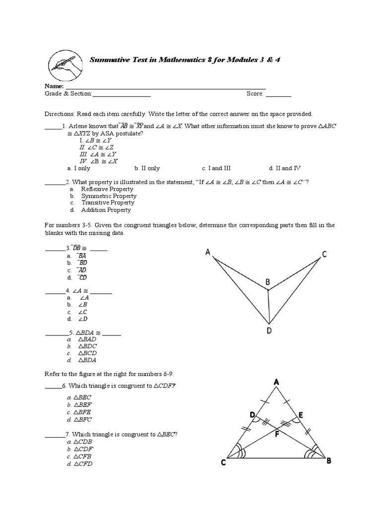 Math8 - Summative Test - Modules3-4 | PDF | Teaching Methods & Materials