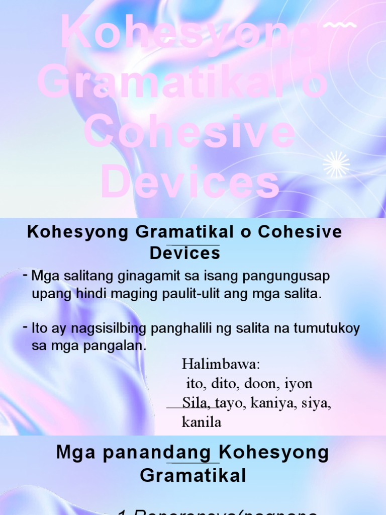 Kohesyong Gramatikal o Cohesive Devices | PDF