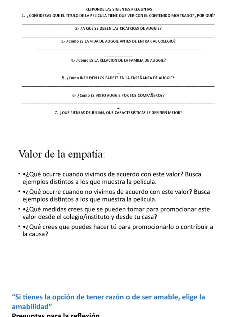 Preguntas de La Película Wonder y Valor de La Empatia | PDF