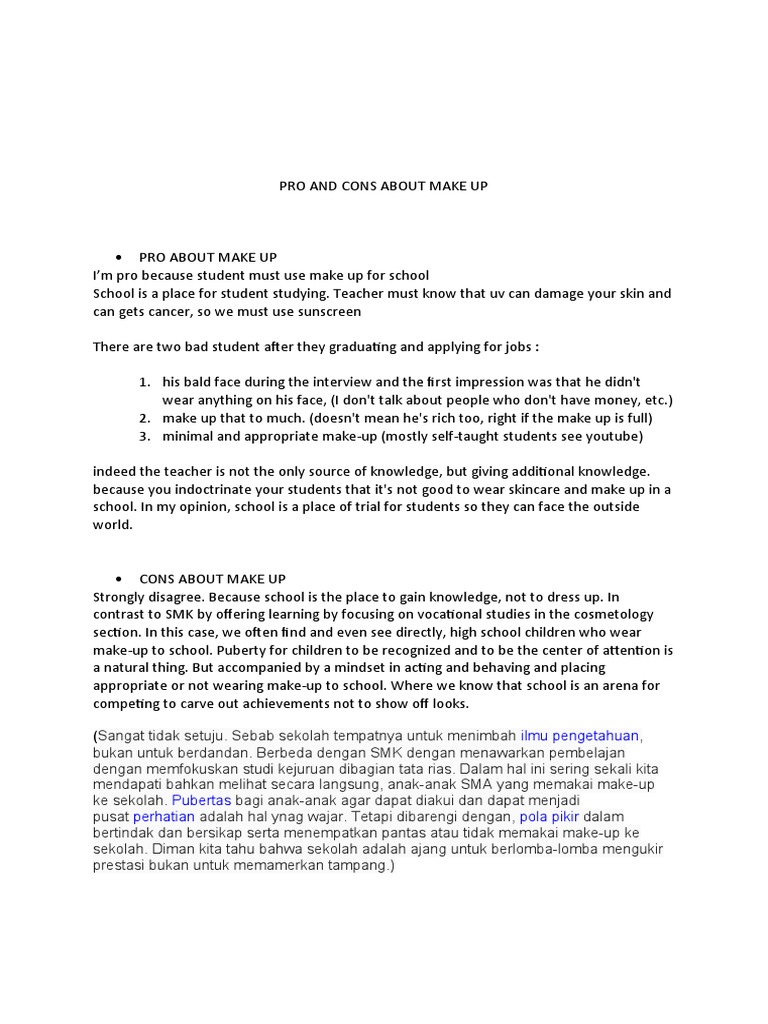 Pro and Cons About Make Up | PDF