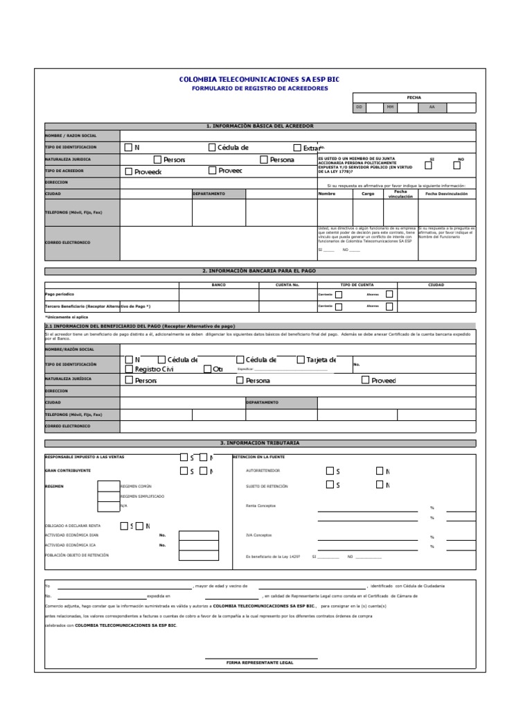 Fi-Afi-150 Formulario Registro Acreedor V3 Colombia | PDF | Economias Fi-Afi-150 Formulario Registro Acreedor V3 Colombia | PDF | Economias