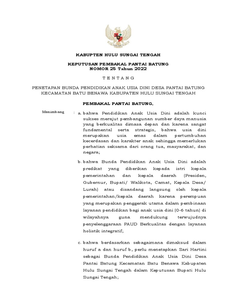 Penetapan Bunda PAUD Pantai Batung | PDF