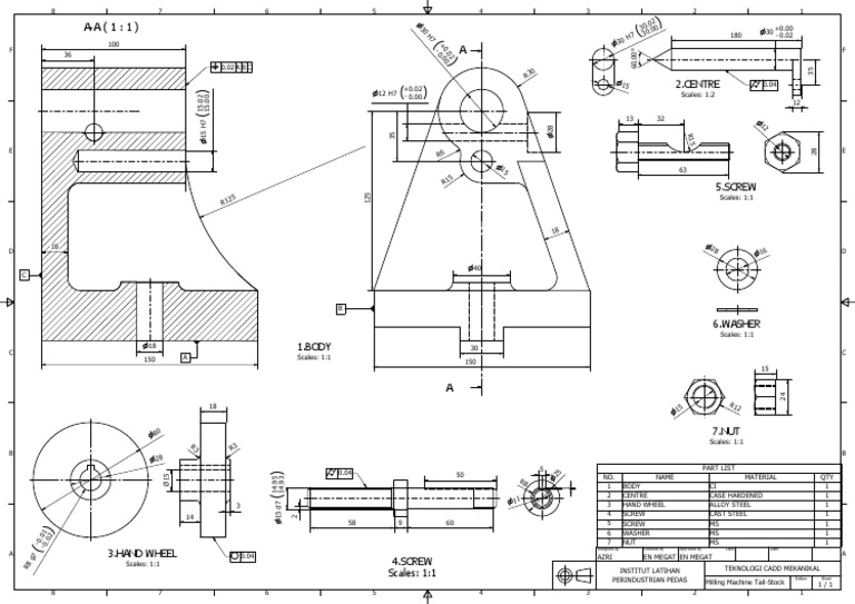 Detail Drawing Milling Machine Tail-Stock Azri | PDF | Procedural ...