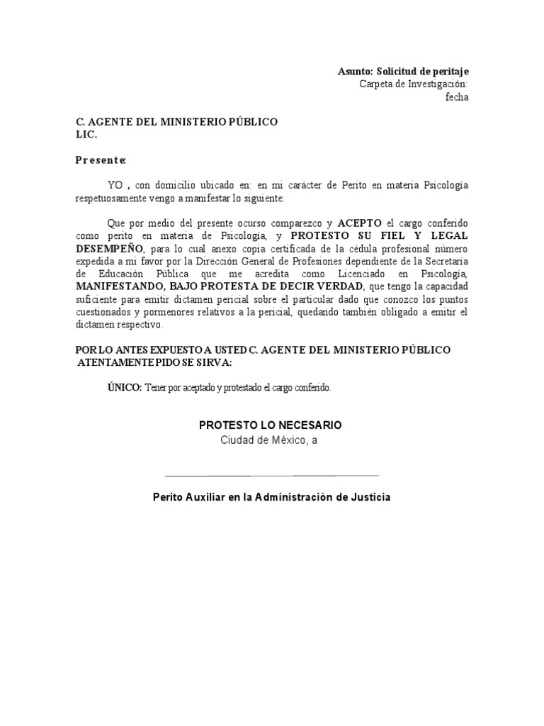 Aceptación de Cargo como Perito en Psicología | PDF | Política ...
