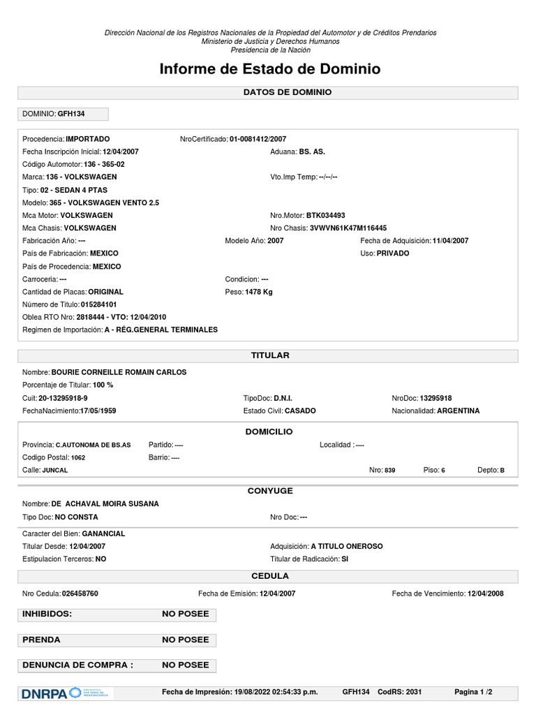 Informe Dominio | PDF