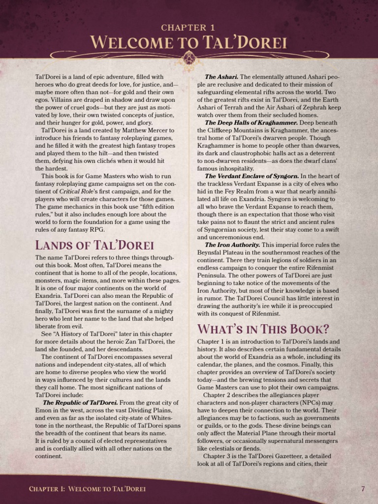 Tal'dorei-Introdução Do Cenario | PDF | Dungeons & Dragons Campaign ...