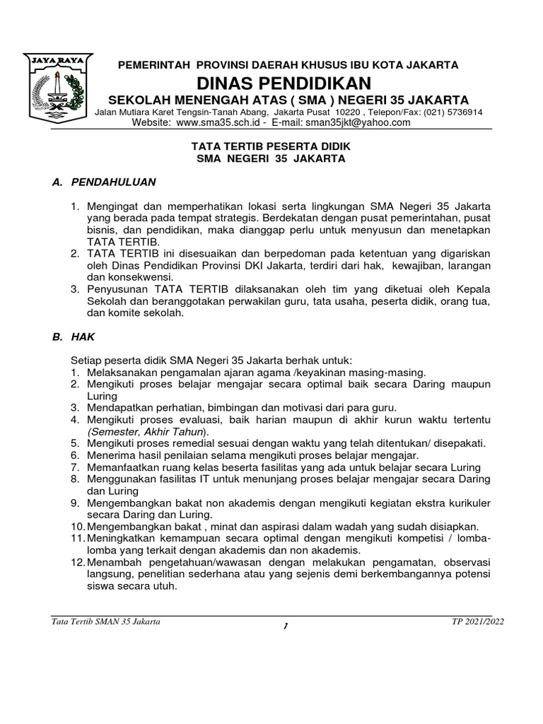Dinas Pendidikan: Sekolah Menengah Atas (Sma) Negeri 35 Jakarta | PDF