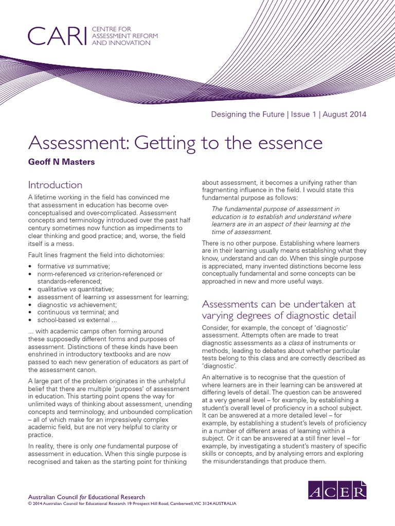 Assessment: Getting To The Essence: Geoff N Masters | PDF | Educational ...
