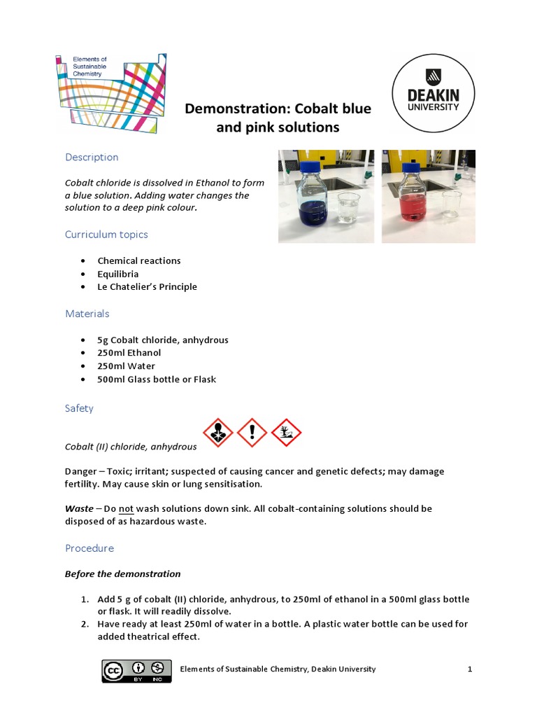 Demonstration: Cobalt Blue and Pink Solutions: Description | PDF ...