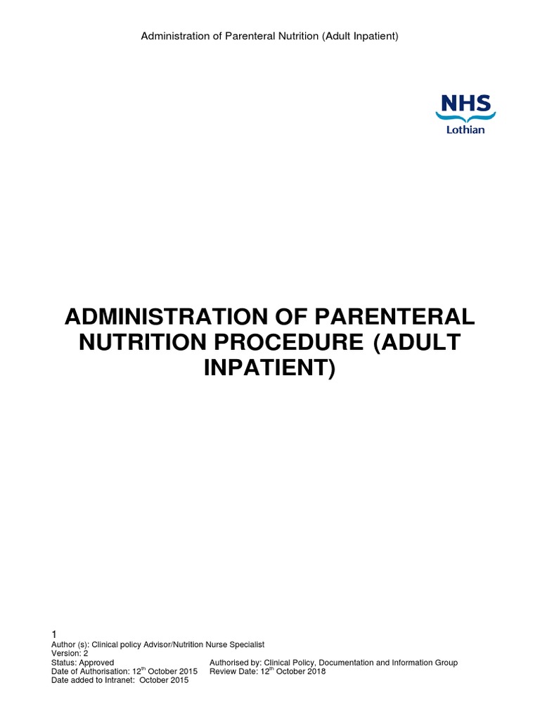 Administration of Parenteral Nutrition | PDF | Intravenous Therapy ...