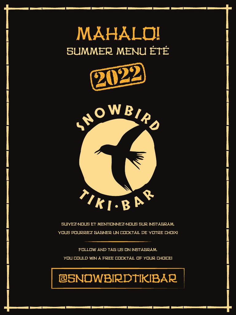 Snowbird Tiki Bar Menu | PDF
