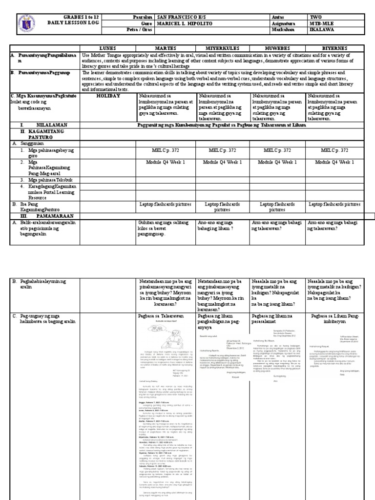 DLL Mtbmle Q4W1 | PDF