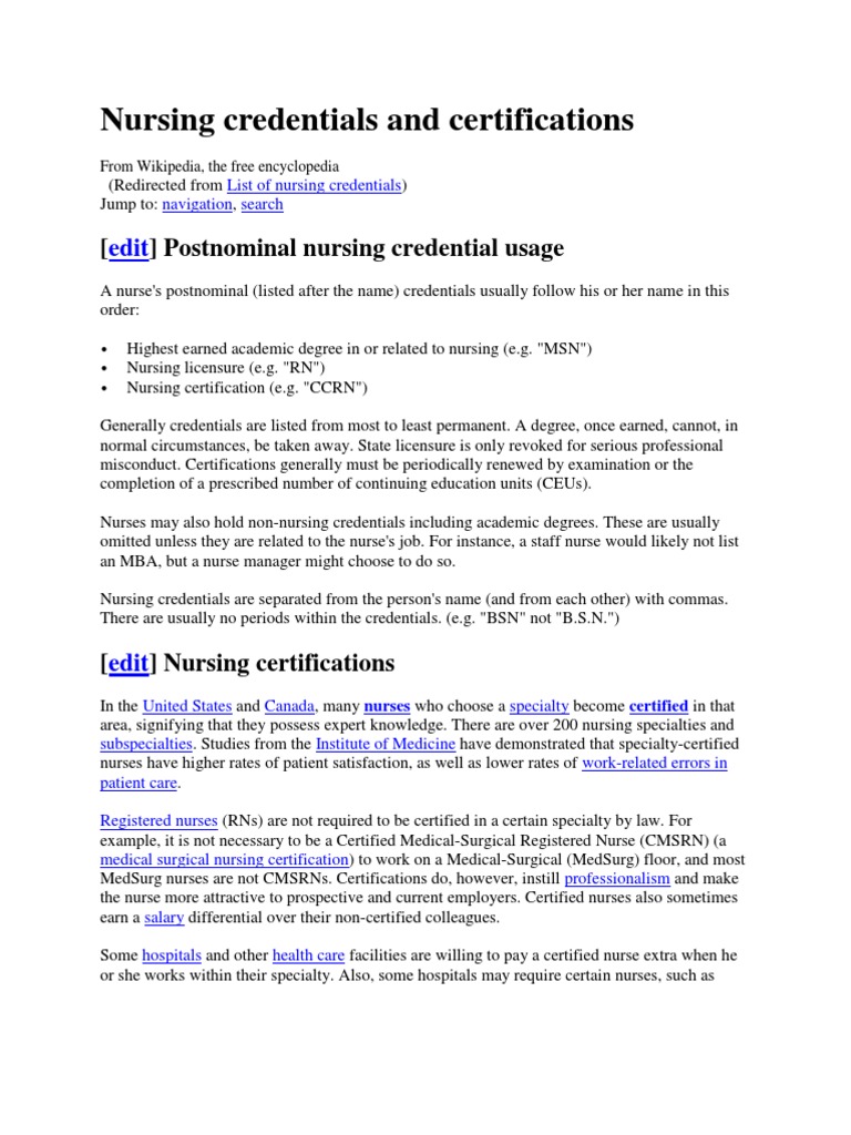 Nursing Credentials and Certifications | Download Free PDF | Nursing ...