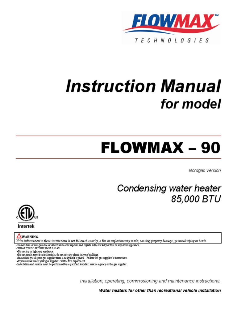 Flowmax 90 Condensing Water Heater | PDF | Water Heating | Valve