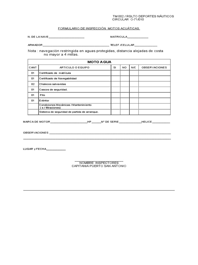 Inspeccion de Motos de Agua | PDF