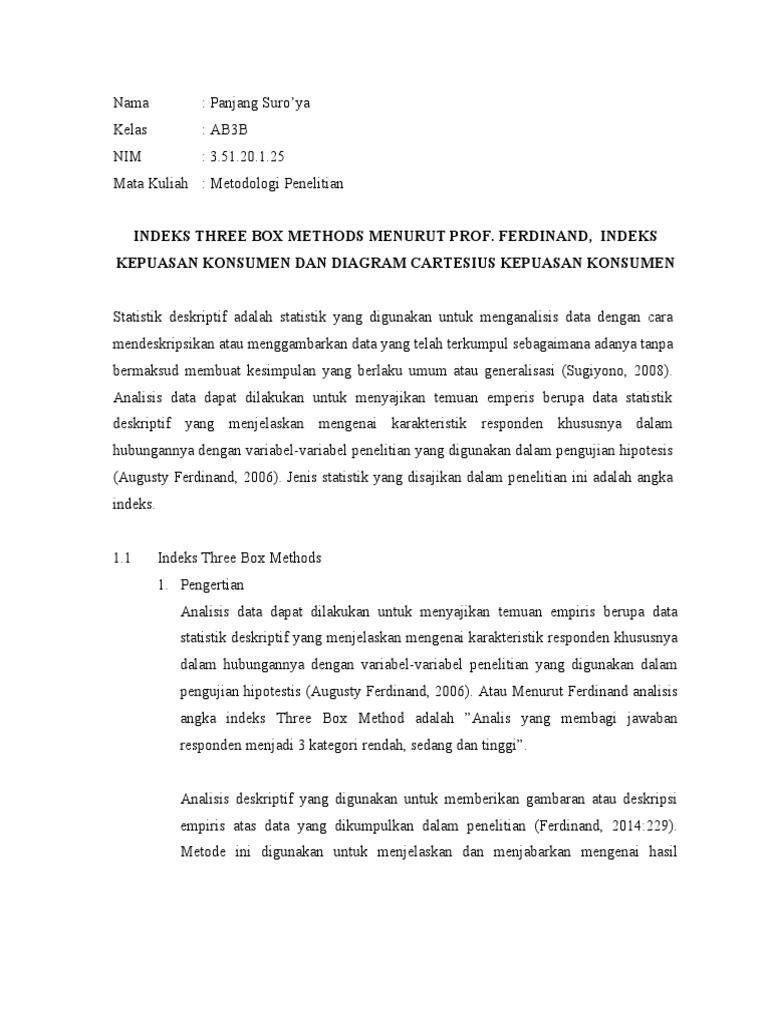 Indeks Three Box Methods Menurut Prof. Ferdinand, Indeks Kepuasan ...