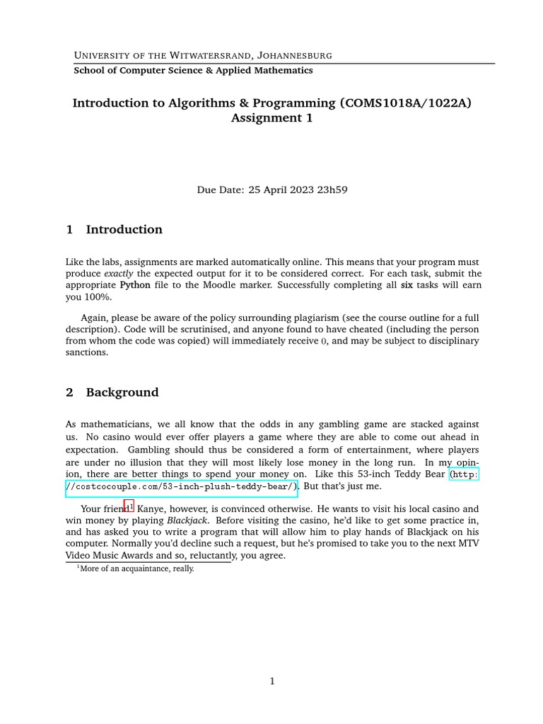 Assignment 1 | PDF | Card Counting | Computing