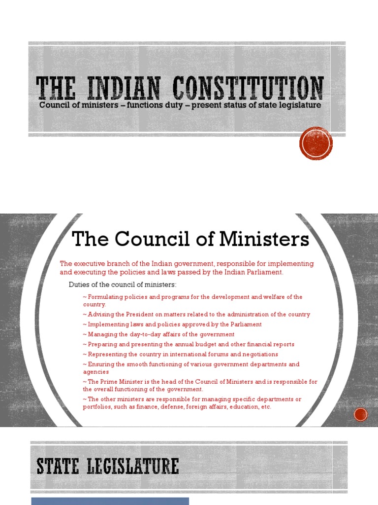 Council of Ministers - Functions Duty - Present Status of State ...