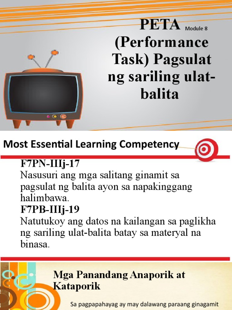 Peta (Performance Task) Pagsulat NG Sariling Ulat-Balita | PDF