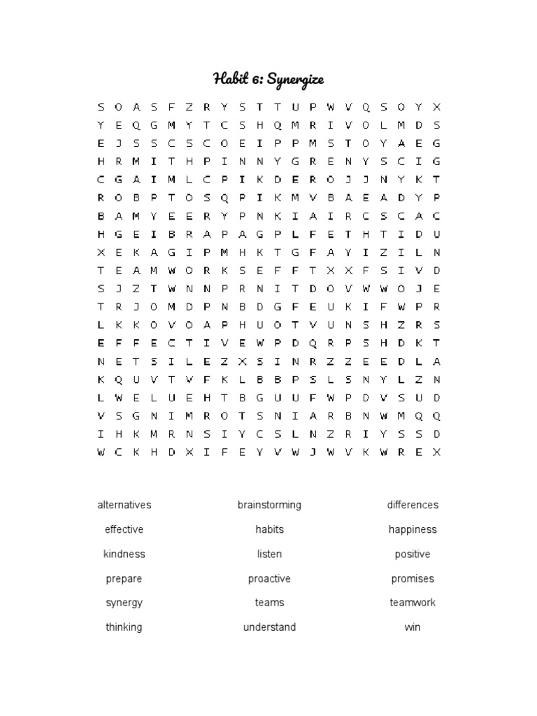 Habit 6 Synergize Word Search | PDF