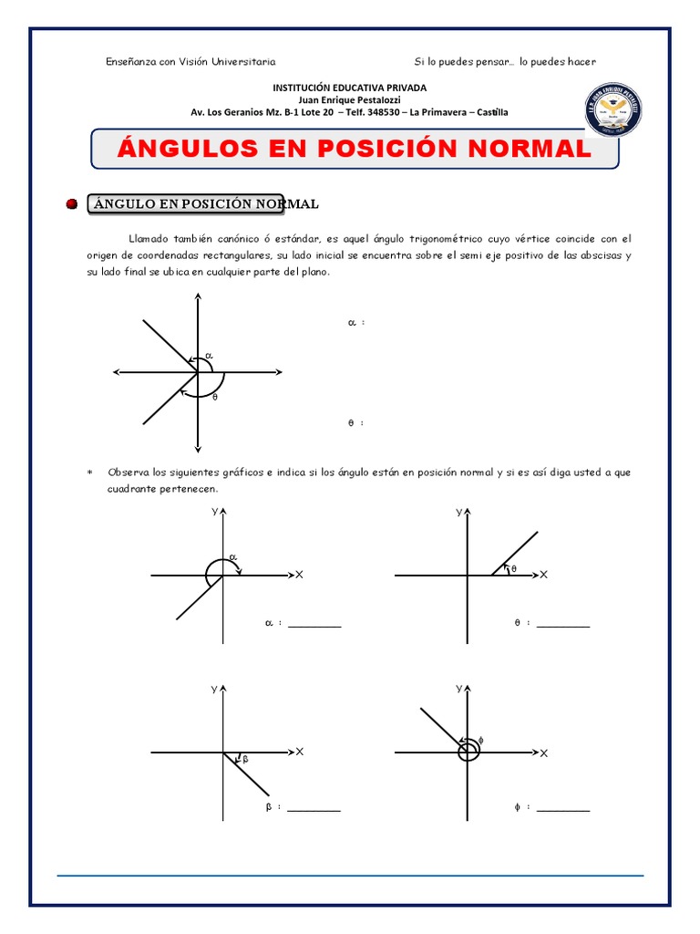 Ángulos en Posición Normal | PDF | Sistema de coordenadas Cartesianas ...