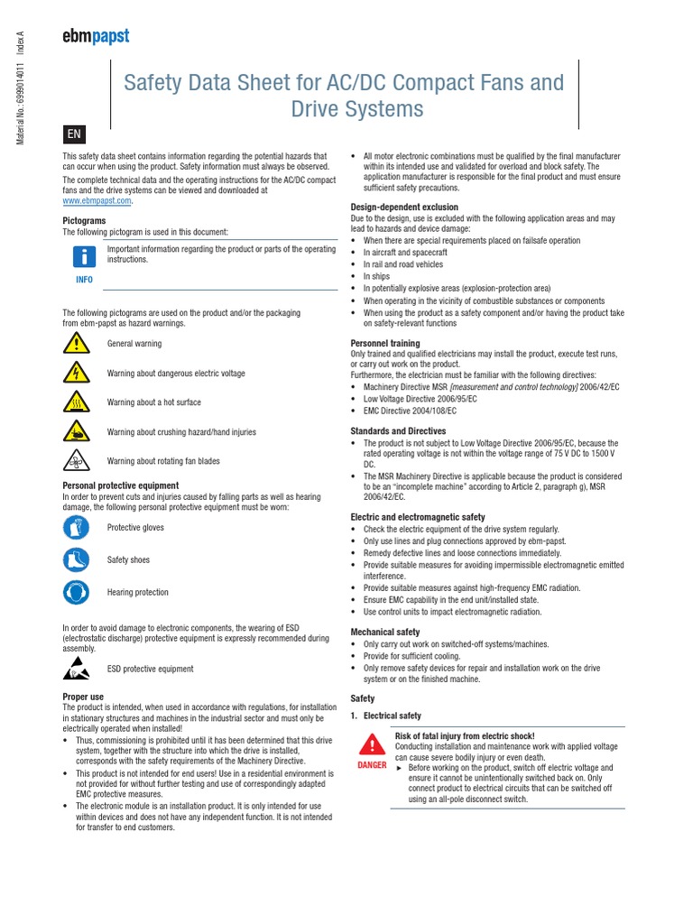 AC/DC Compact Fans Safety Data Sheet | PDF | Electrostatic Discharge | Electromagnetic Compatibility