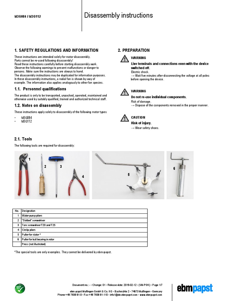 MA M3G084 M3G112 Disassembly Instructions EN | PDF