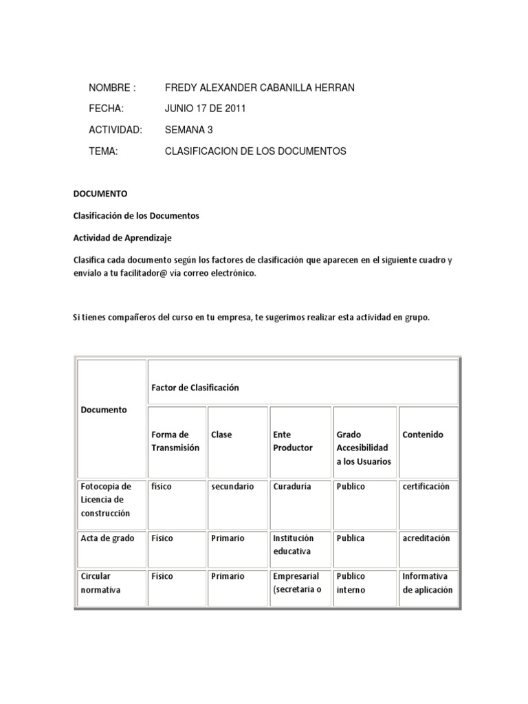 Clasificacion de Los Documentos | PDF