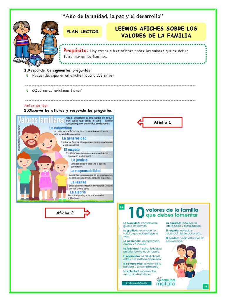 Ficha-Juev-Pl-Leemos Sobre Los Valores en La Familia | PDF